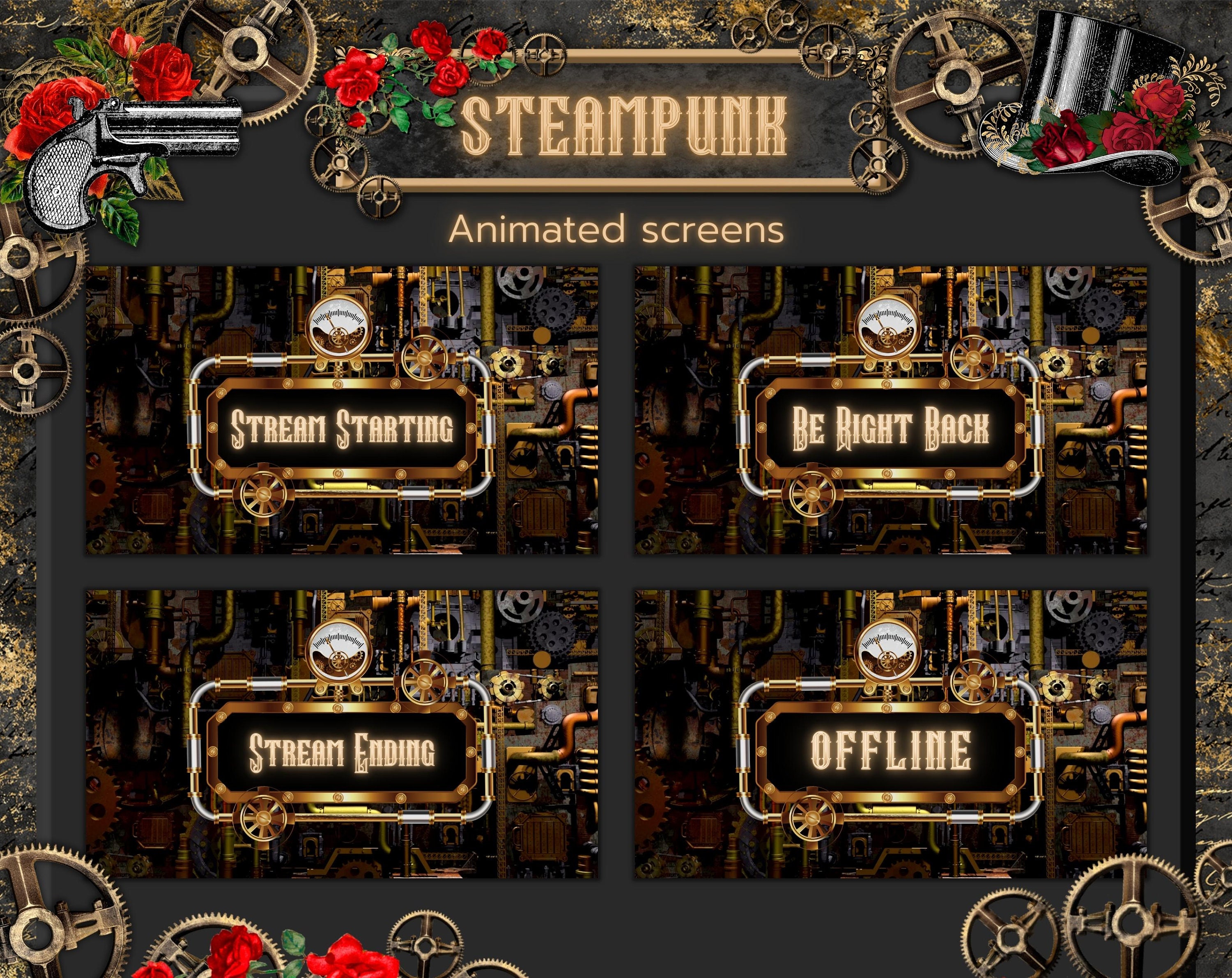 Steampunk Twitch Animated Screens. Industrial Screens. - Etsy