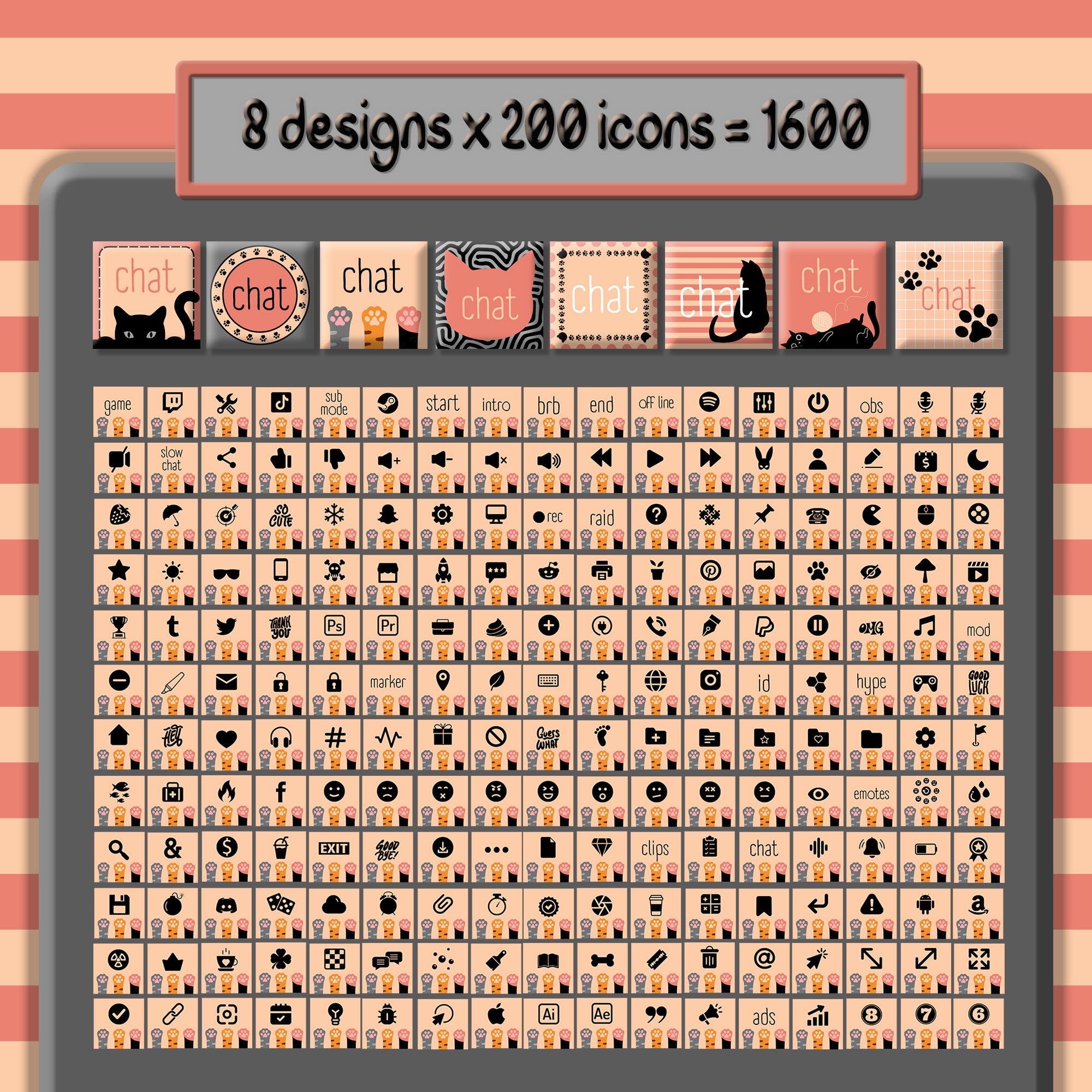 Peach Cat Stream Deck Icons MEGAPACK. 1600 Cute Icons for Elgato ...