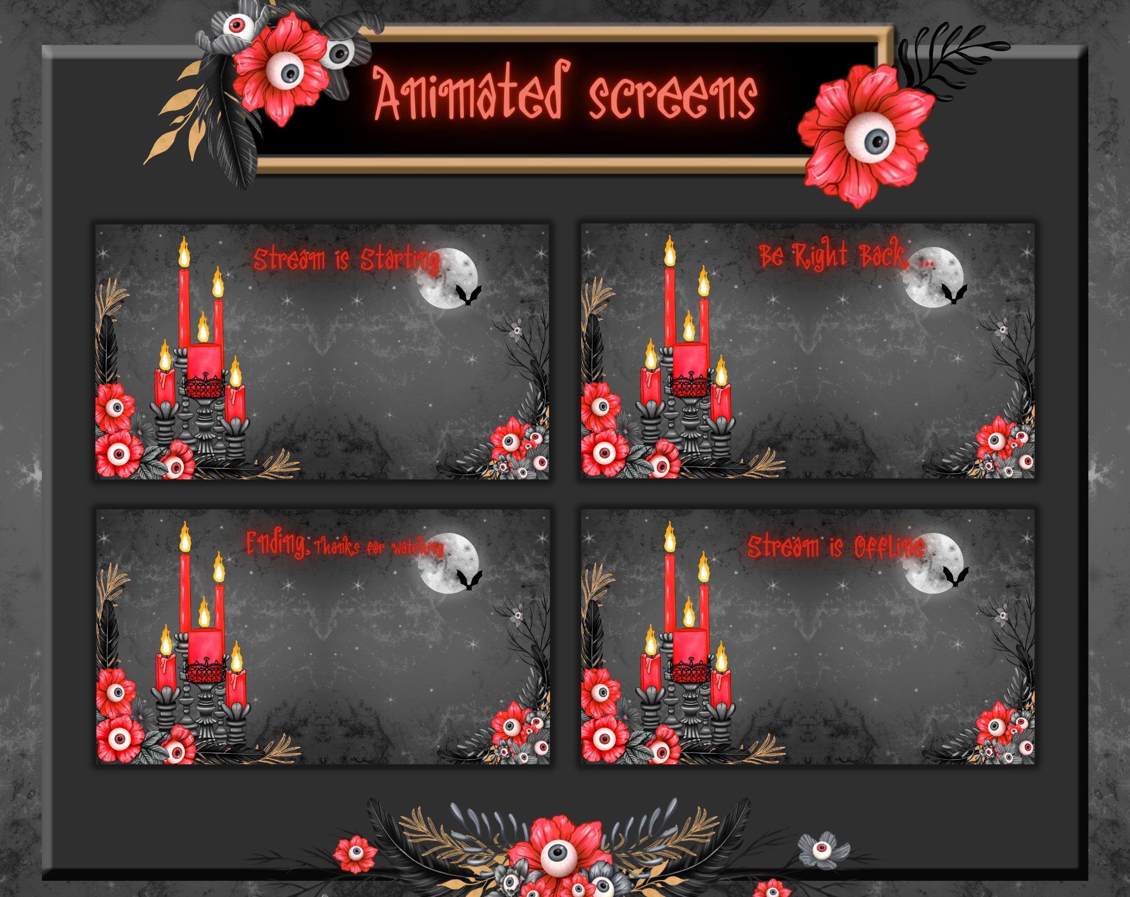 Spooky Twitch Overlay Package, Creepy Stream Package Black & Red ...
