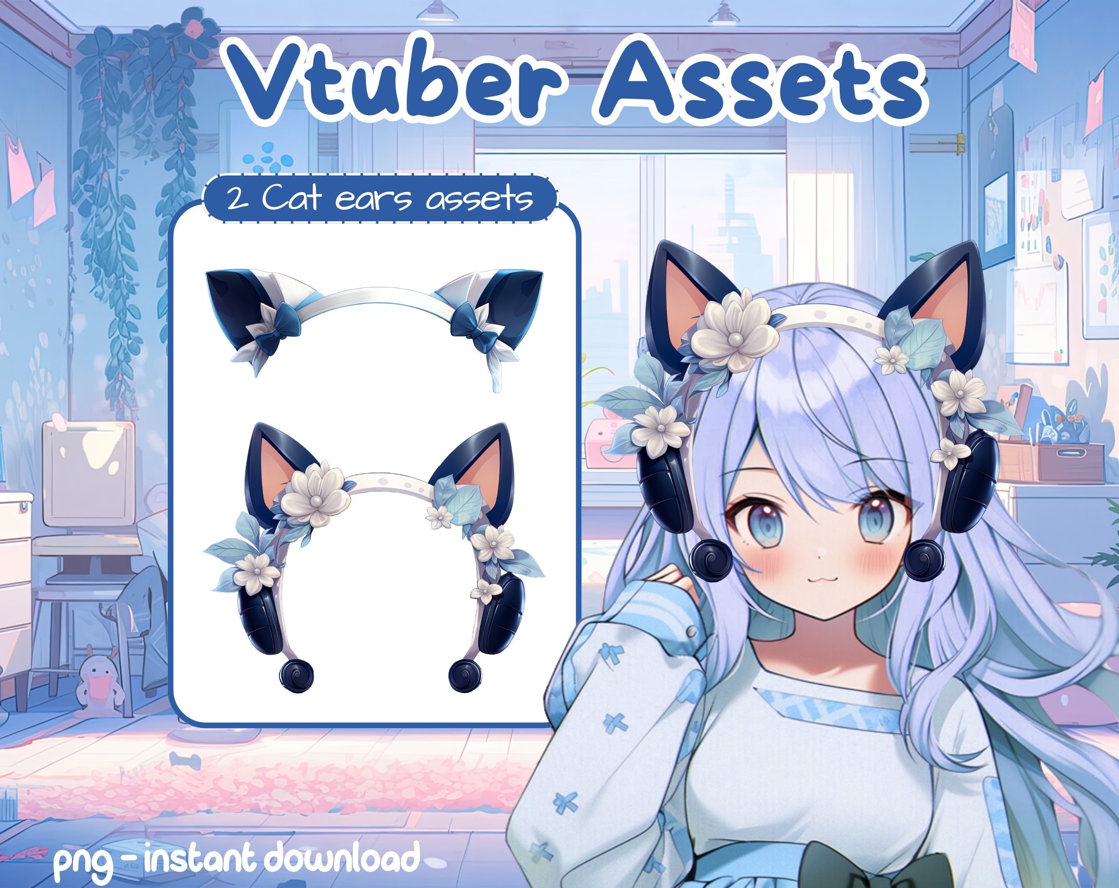 Vtuber Blue Cat Ears. Pngtuber Headphones for Twitch. Vtuber Assets. - Etsy