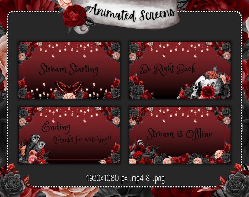 Goth Twitch Overlay Package, Horror Stream Overlay, Gothic Red Roses ...