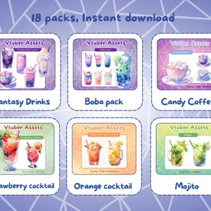 Vtuber Premium Drink Pack. Beverage Bundle: Muffin Shakes, Cocktails, Cappuccino, Icecreams ...