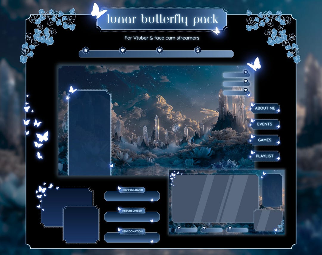 Lunar Butterfly Twitch Overlays – Mystic Blue Animated & Static Stream ...