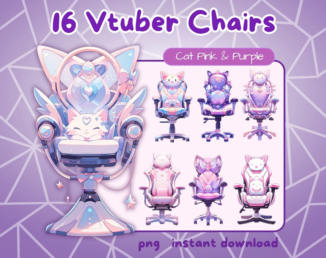 Purple Vtuber Gaming Chair. Pngtuber Asset, Cute Cat Pink Chair for ...