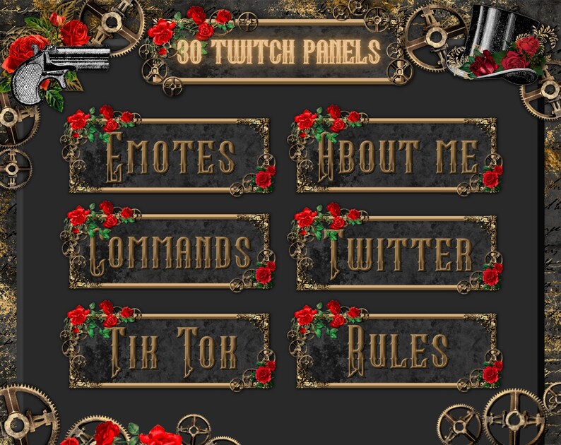 Steampunk Twitch Overlay, Vintage Twitch Pack With Red Roses. - Etsy