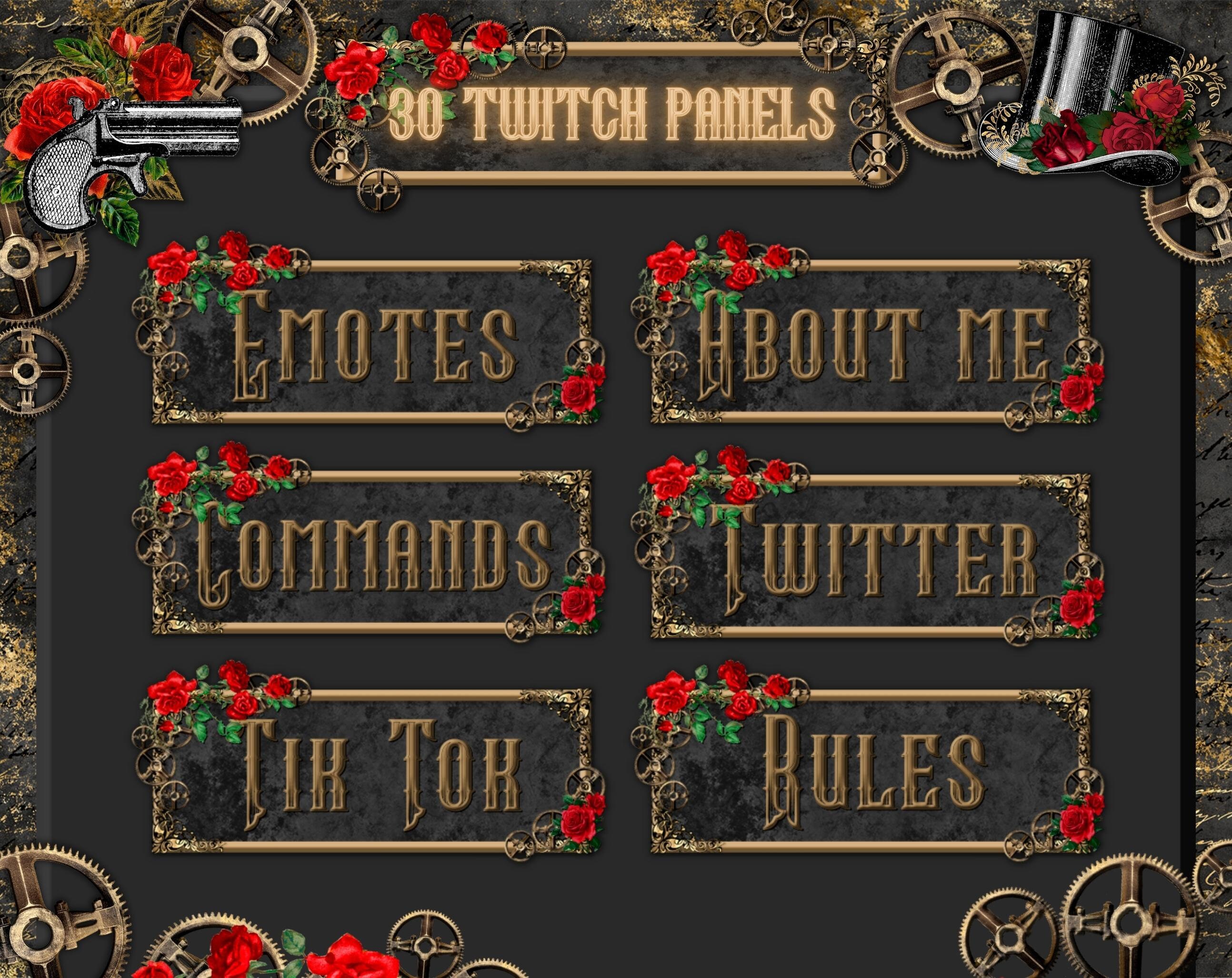 Steampunk Twitch Overlay, Vintage Twitch Pack With Red Roses. - Etsy