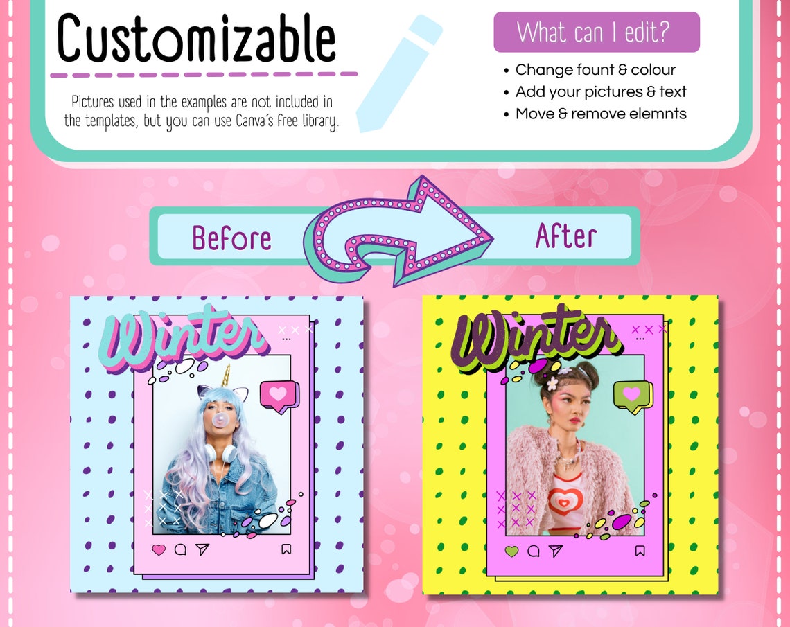 Kawaii Instagram Template Anime Instagram Post Pink Blogger - Etsy