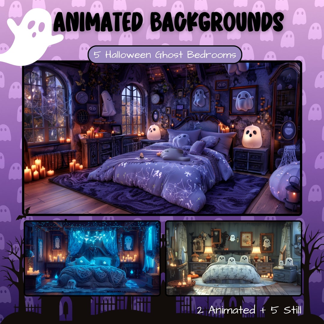 Ghost Halloween Animated Backgrounds. Vtubers Spooky Bedroom ...