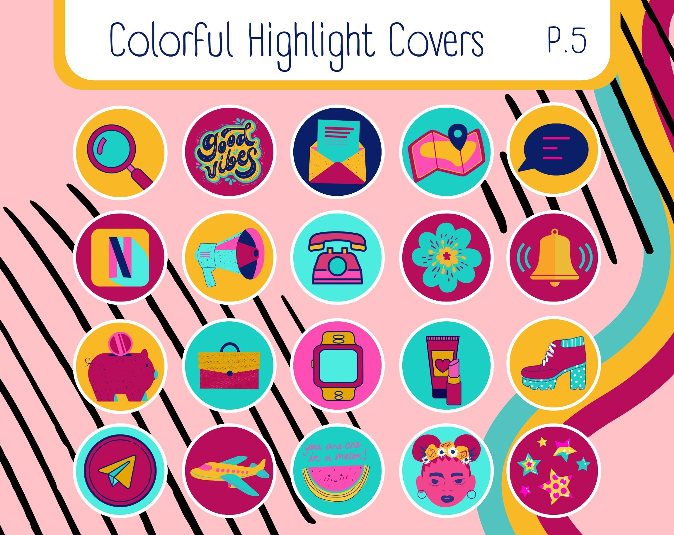 100 Colorful Instagram Highlight Covers. Bright Instagram - Etsy