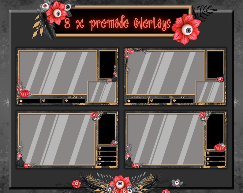 Spooky Twitch Overlay Package, Creepy Stream Package Black & Red ...