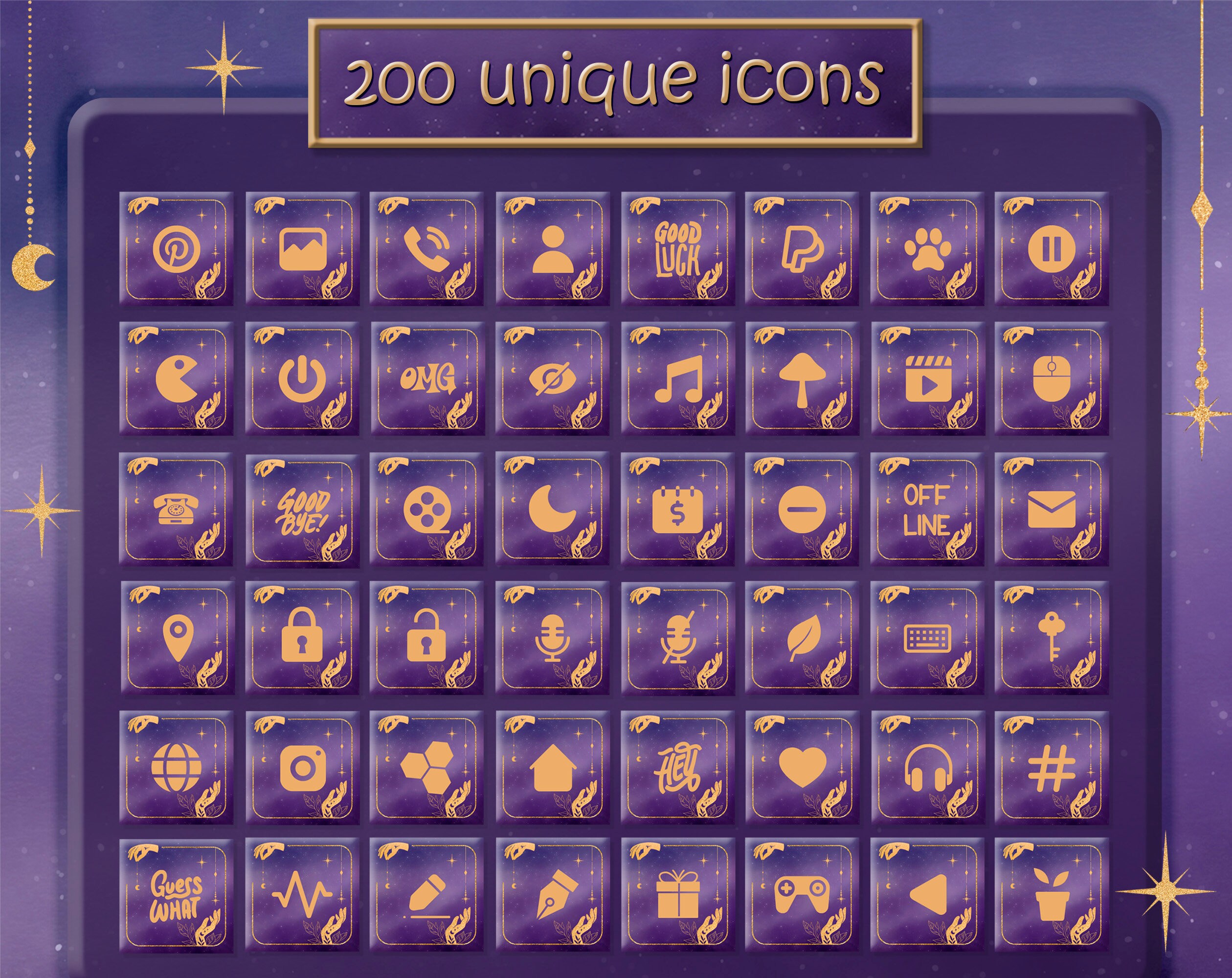 Purple Stream Deck Icons Set Screensavers. 200 Celestial Icon Pack for ...