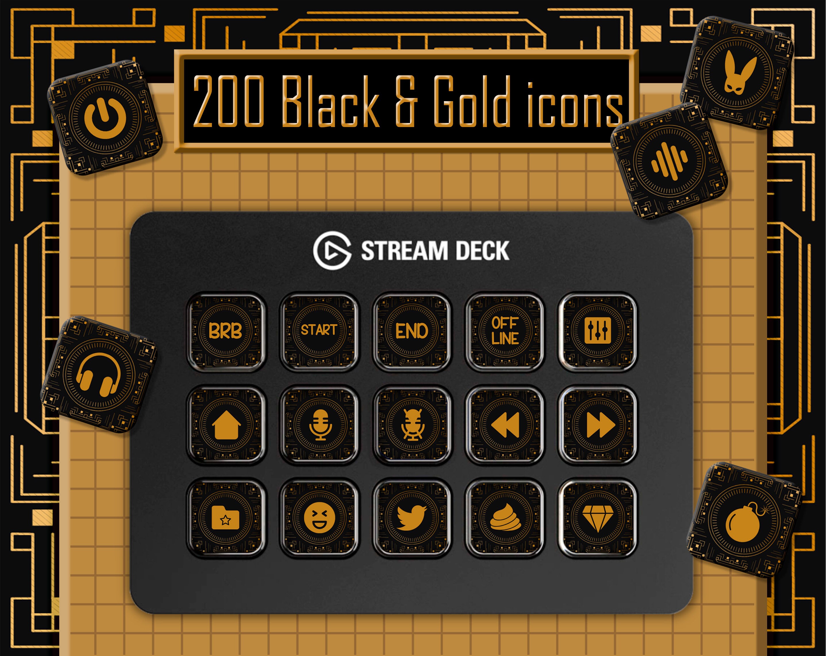 Stream Deck Icons Set Screensavers. 200 Black and Gold Icon Pack for ...