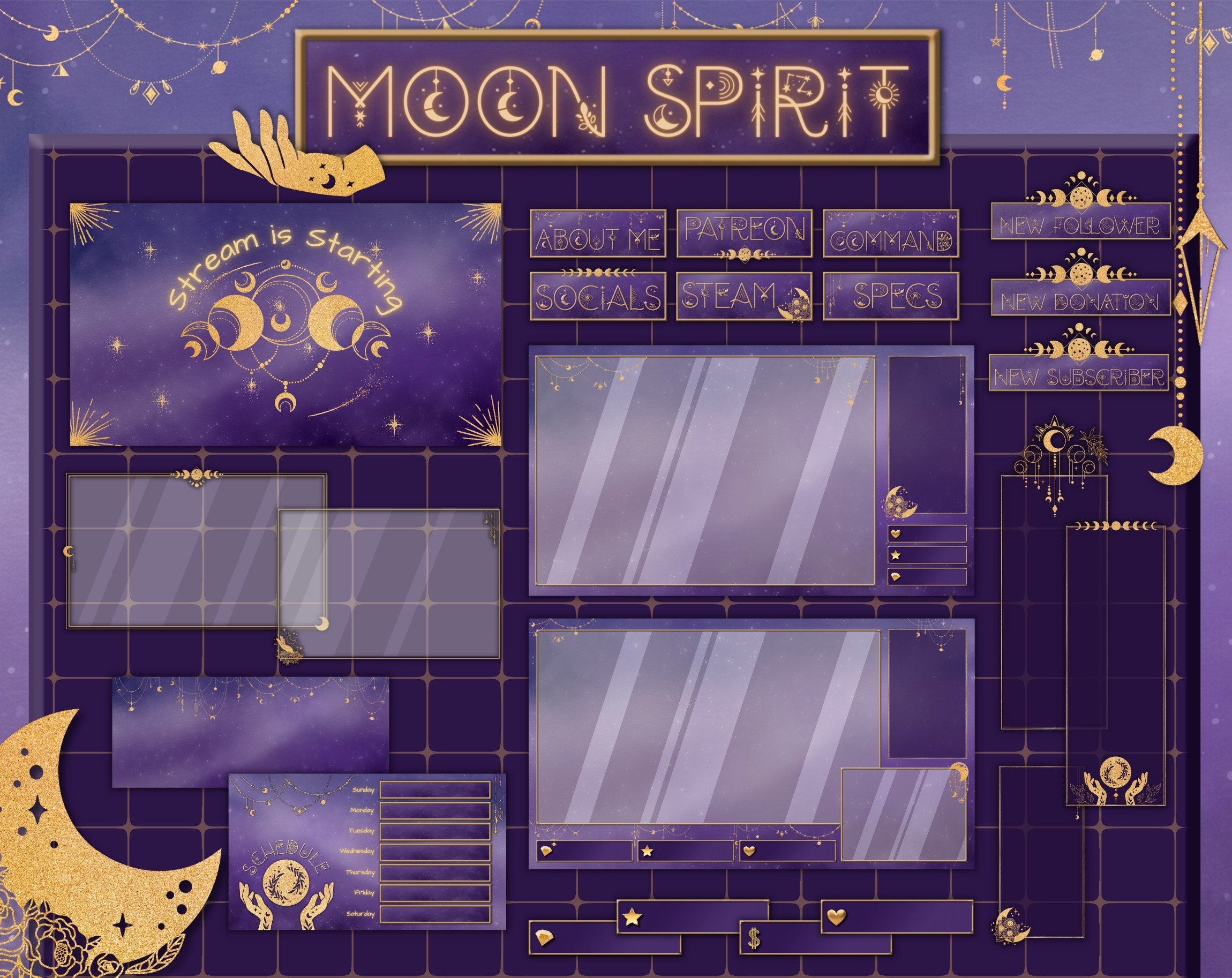Purple Moon Twitch Overlay Pack. Celestial Stream Package. - Etsy UK