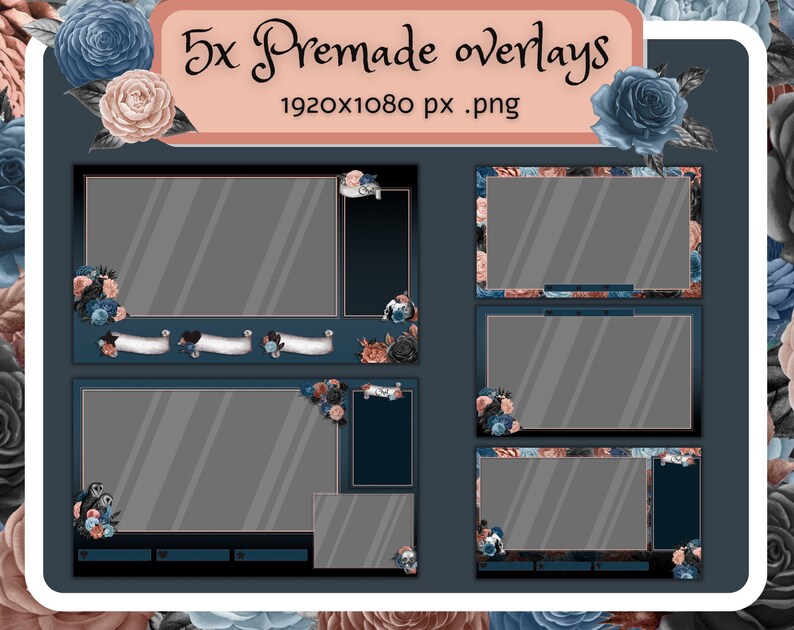 Blue Gothic Twitch Overlay Package | Goth Roses Stream Overlay | Twitch ...
