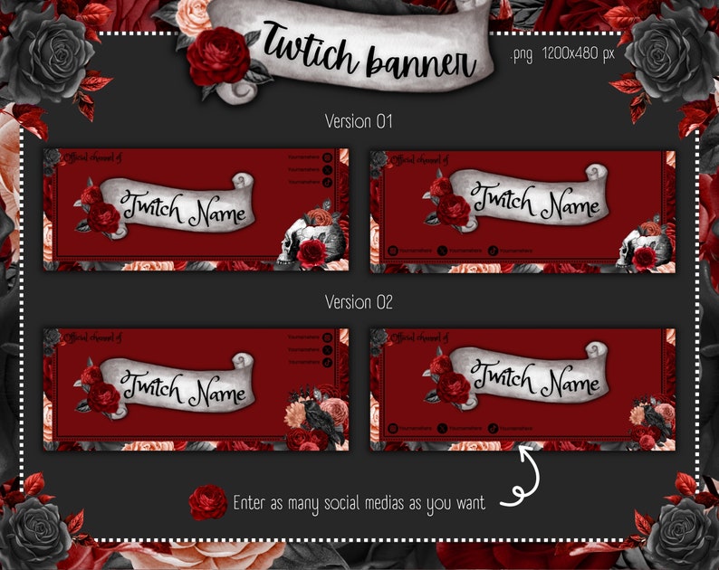 Red Gothic Twitch and Twitter Banners. Custom Twitch Banner. 3 ...