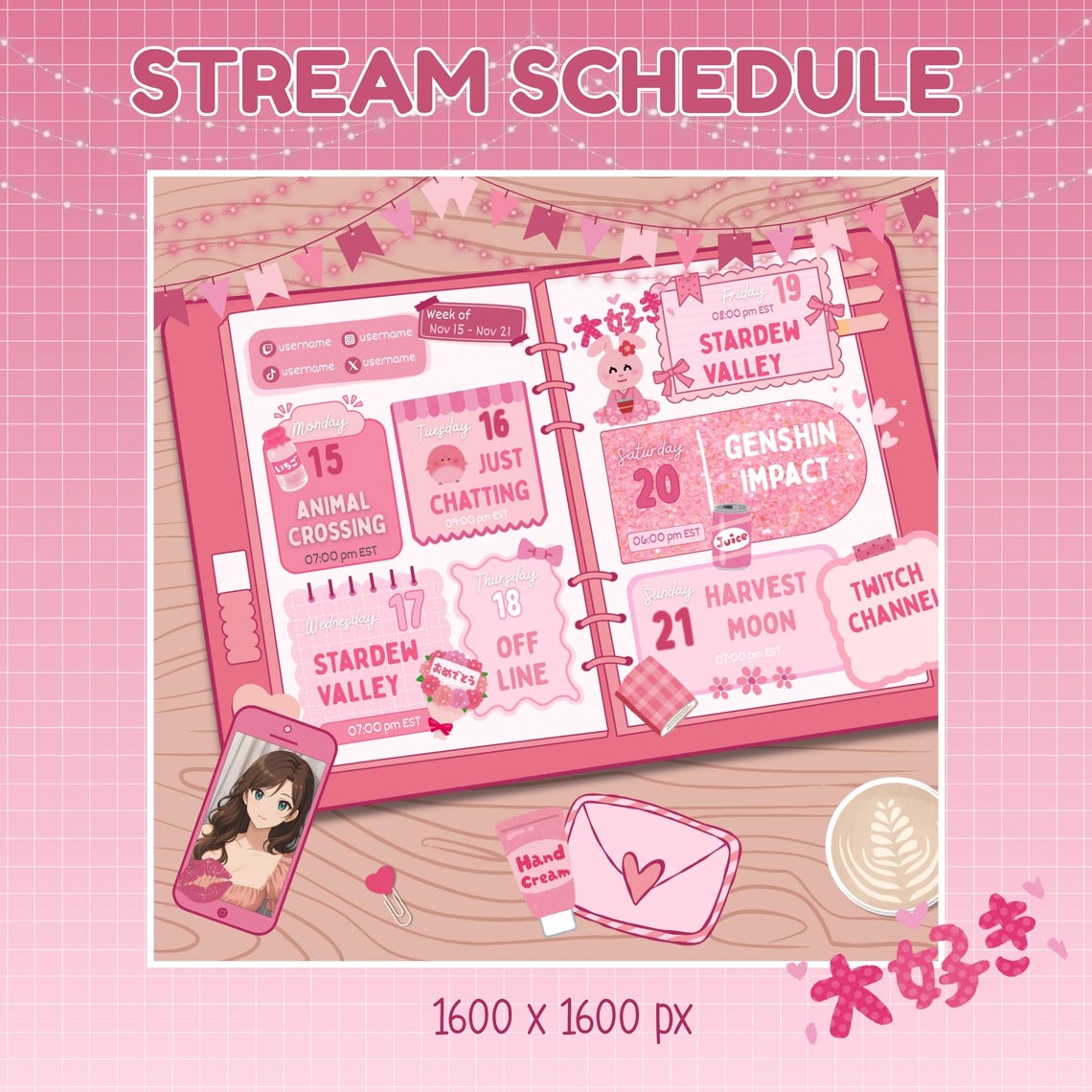 Pink Stream Schedule, Vtuber Schedule Pink, Canva Stream Schedule ...