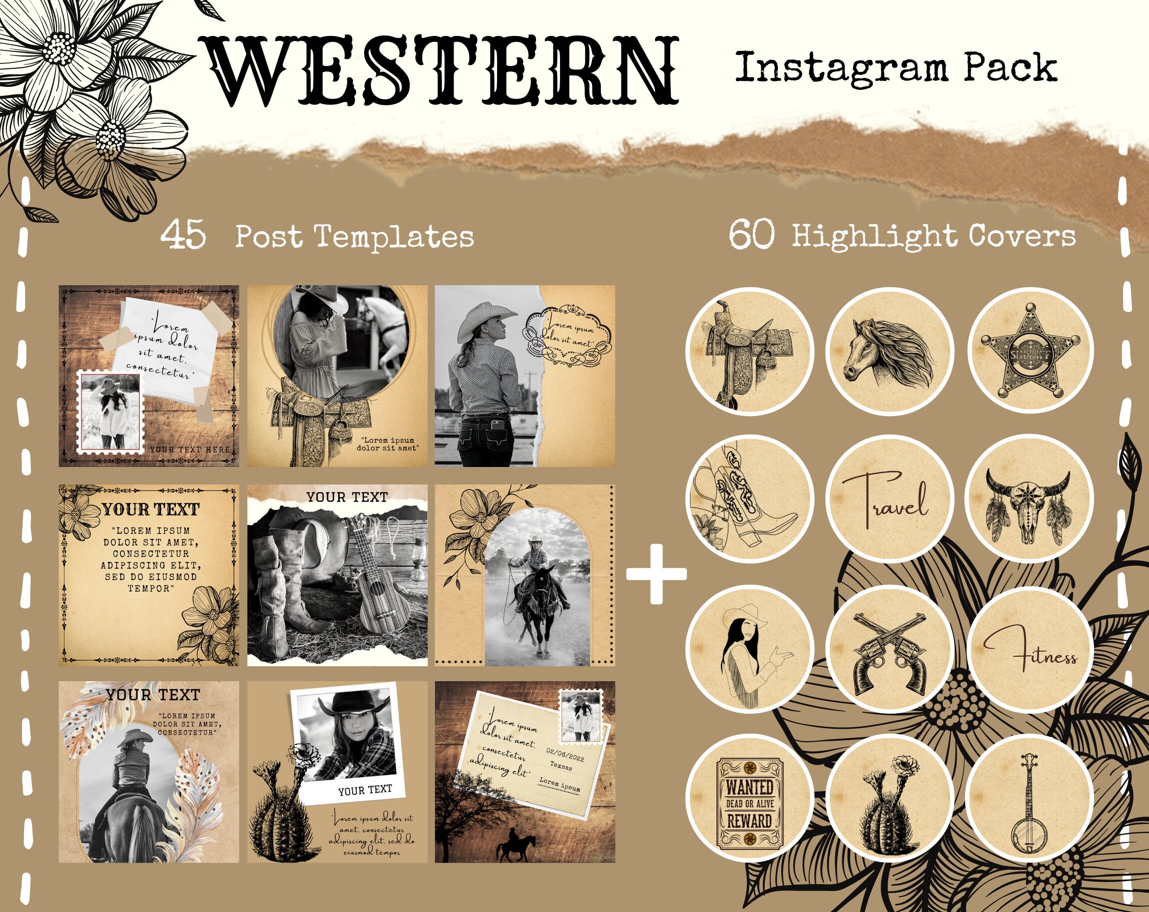 Cowgirl Instagram Bundle Western Highlight Covers and - Etsy