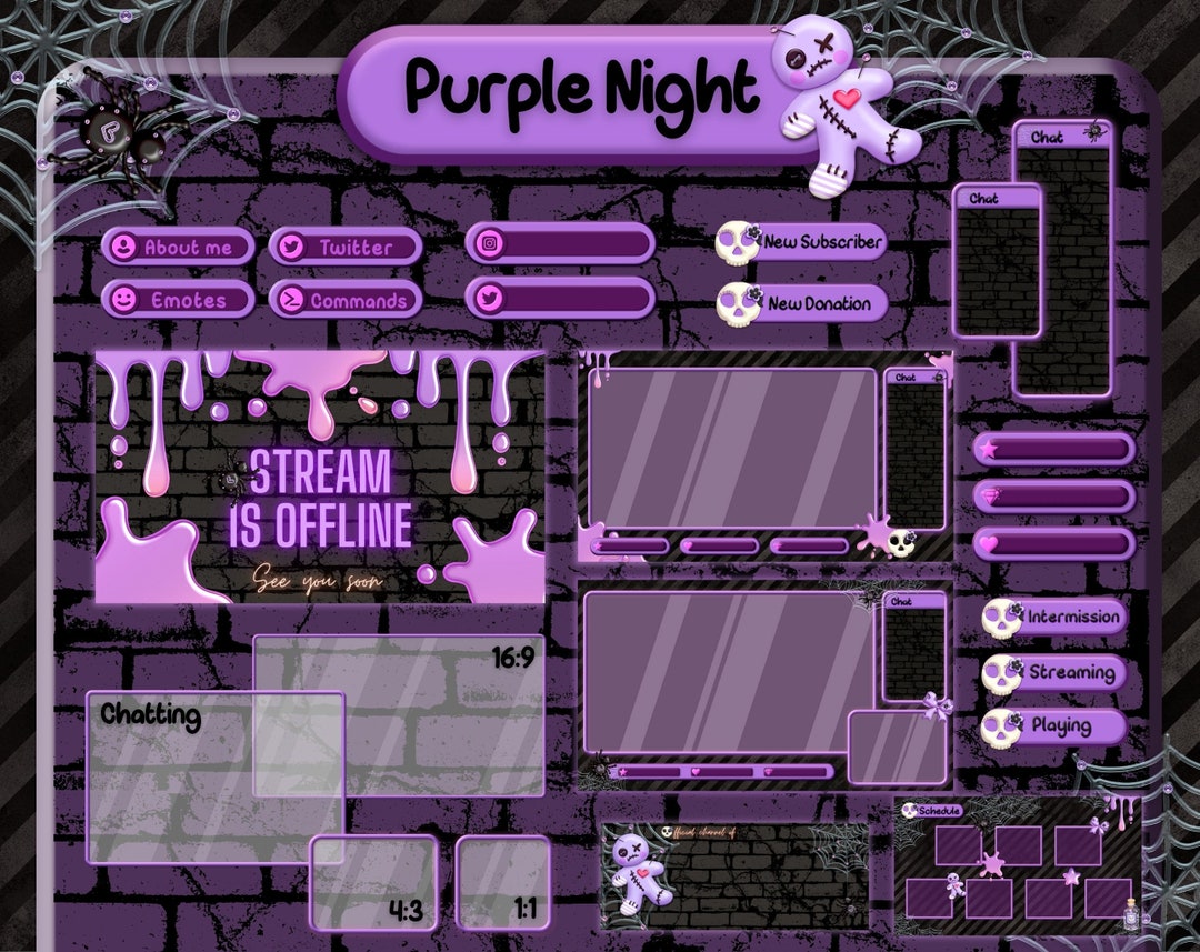 Goth Twitch Overlay Package. Purple Spooky Stream Overlay Bundle ...