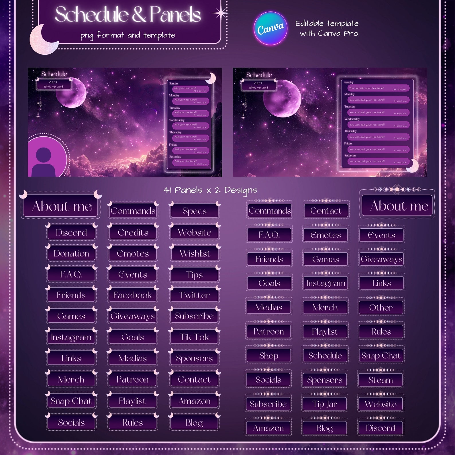 Purple Night Stream Overlay Megapack - Enchanting Twitch Layouts for ...