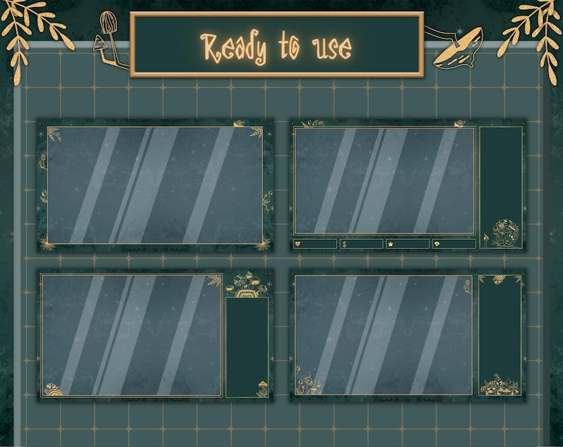 Green Emerald Mushrooms Twitch Overlay Package, Gold Mystic Stream ...