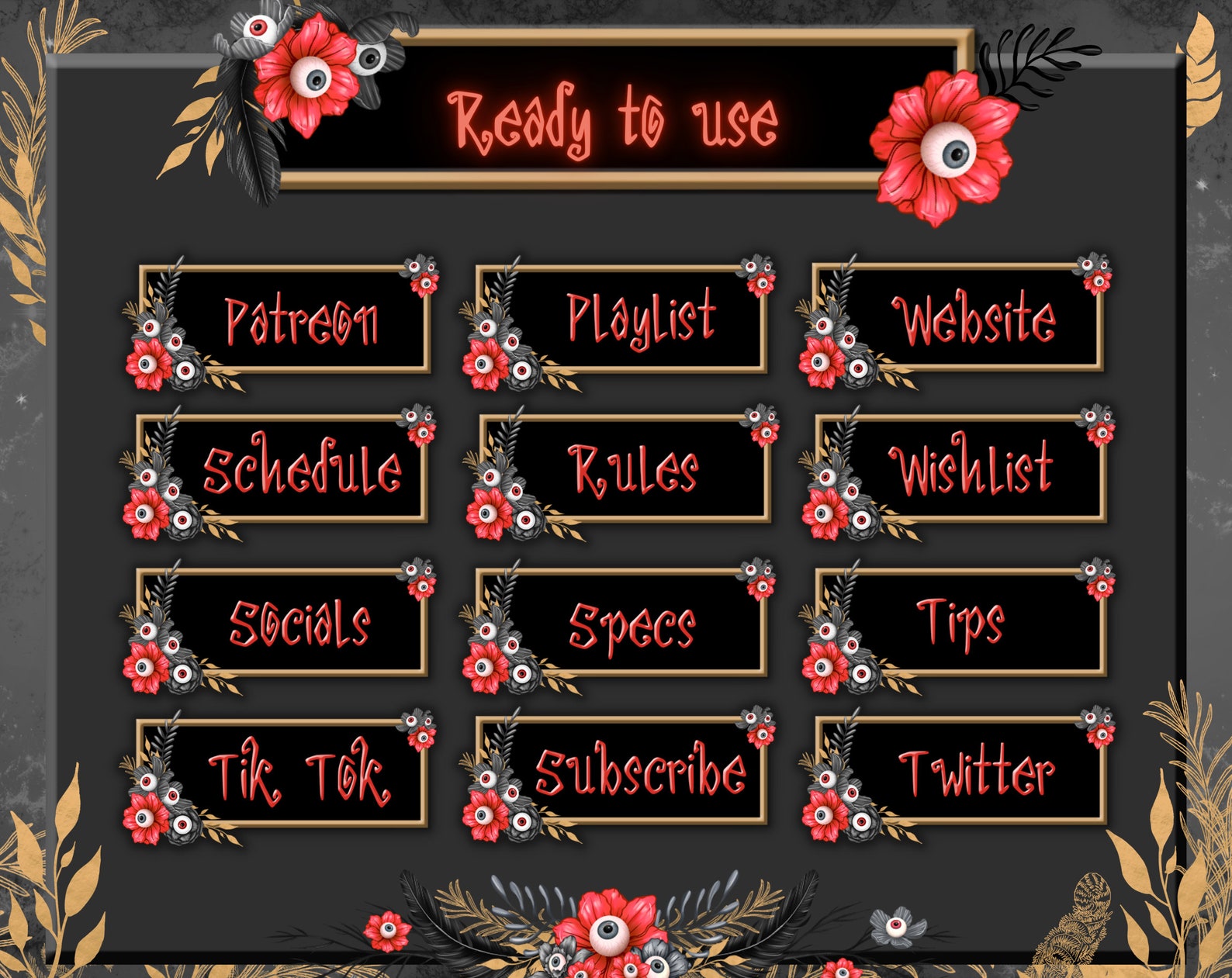 Spooky Twitch Panels. Black and Red Stream Panels. Dark Horror Panel ...