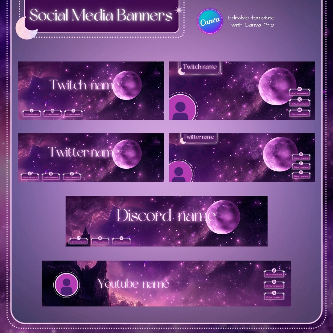 Purple Moon Twitter and Twitch Banner. Personalized Stream Banner, Dark ...