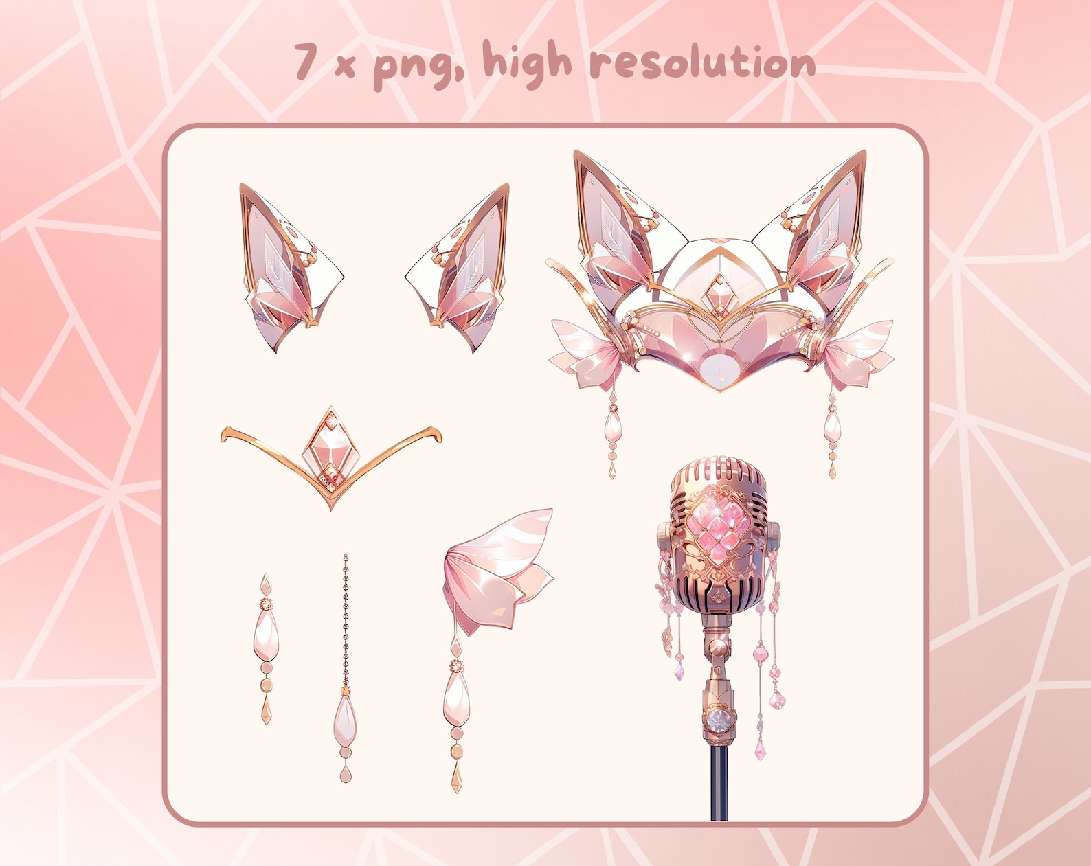 Vtuber Asset Cat Ears and Microphone Rose Gold. Pngtuber Accessory. - Etsy