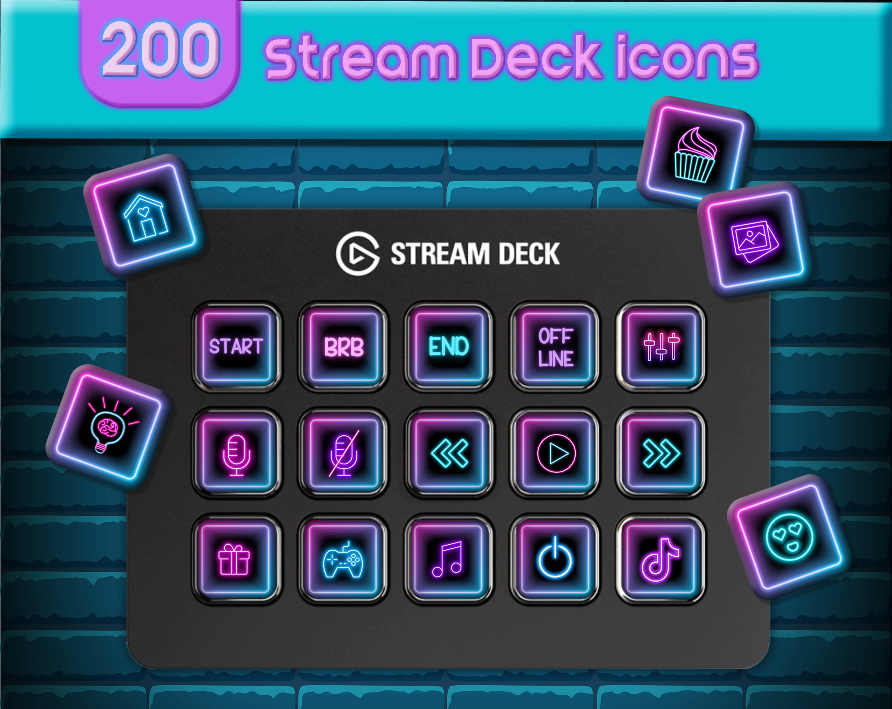 Neon Stream Deck Icons Set Screensavers. 200 Neon Icon Pack - Etsy