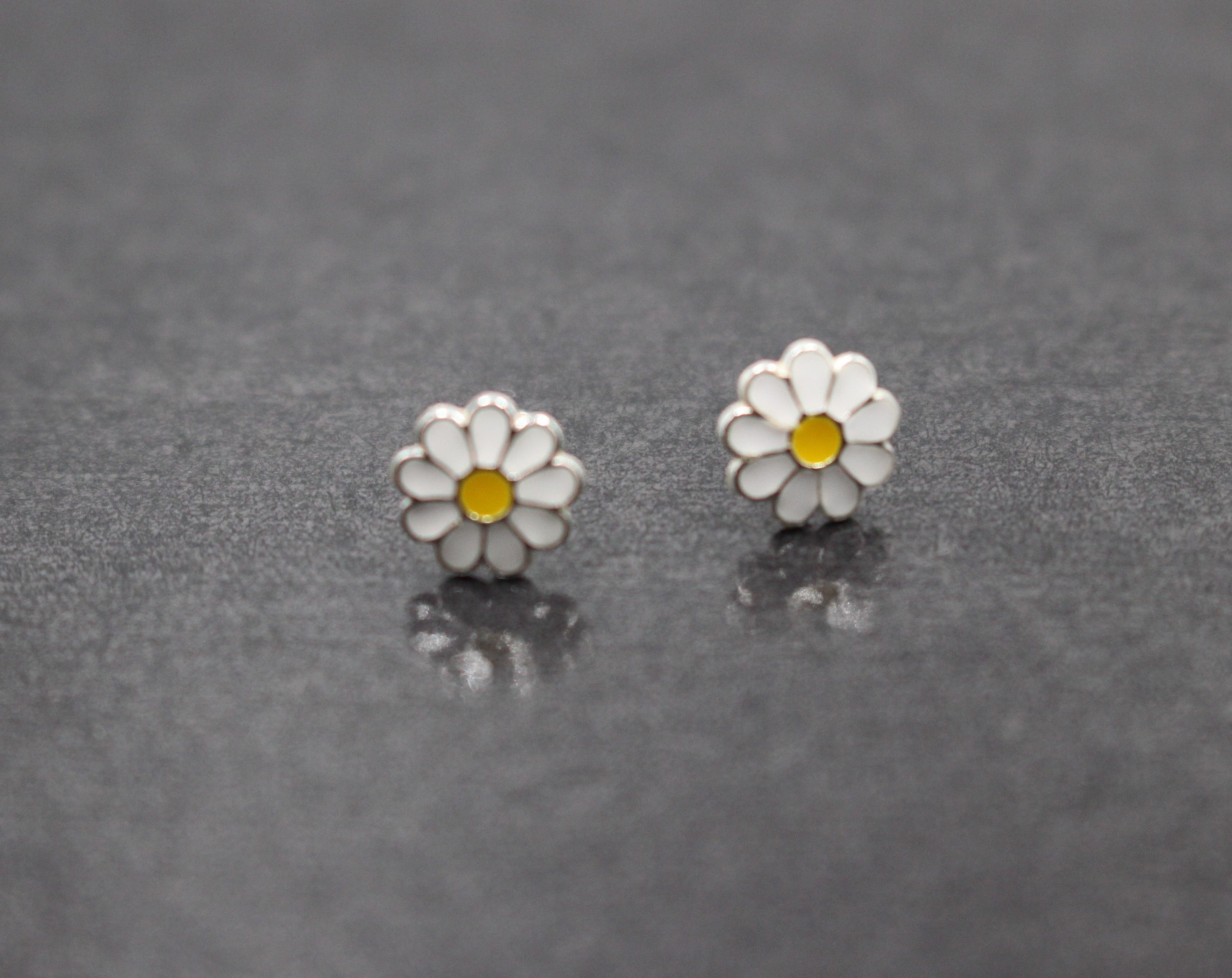 Daisy Flower Stud Earrings, 925 Sterling Silver Stud Earrings, Enamel Stud Earrings, Flower ...