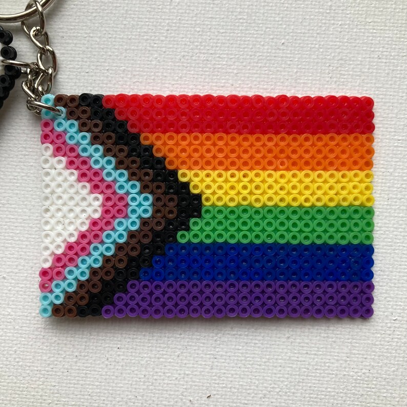 Progress Flag Keychain | LGBTQIA+ Pride | Mini Perler Beads - Etsy