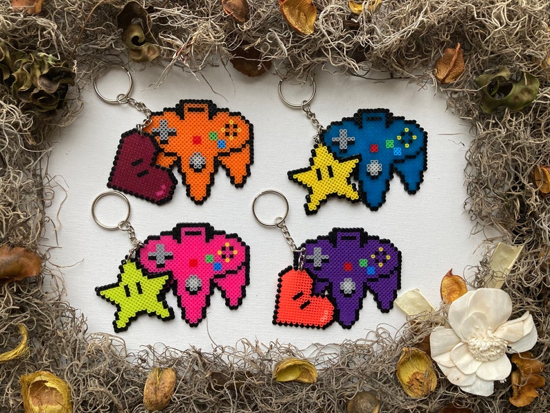 Nintendo 64 Controller Keychain | Mini Perler Beads - Etsy
