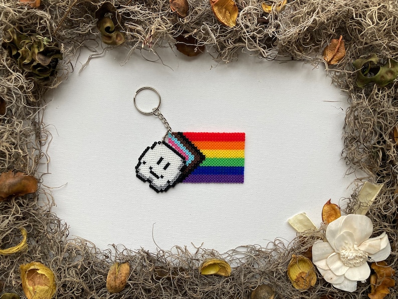Progress Flag Keychain | LGBTQIA+ Pride | Mini Perler Beads - Etsy
