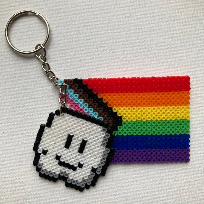 Progress Flag Keychain | LGBTQIA+ Pride | Mini Perler Beads - Etsy