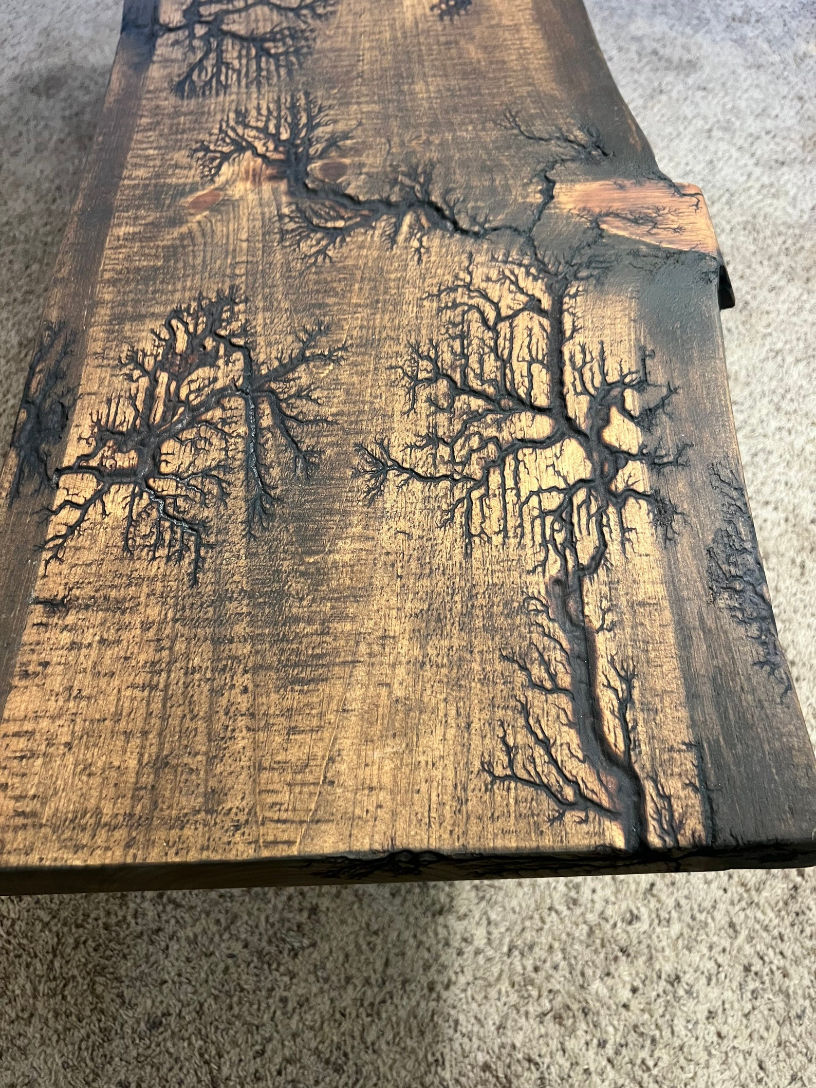 Rough Sawn Fractal Patterned Bench / Rustic Bench / Bench With X Legs / Lightning Burned Bench ...