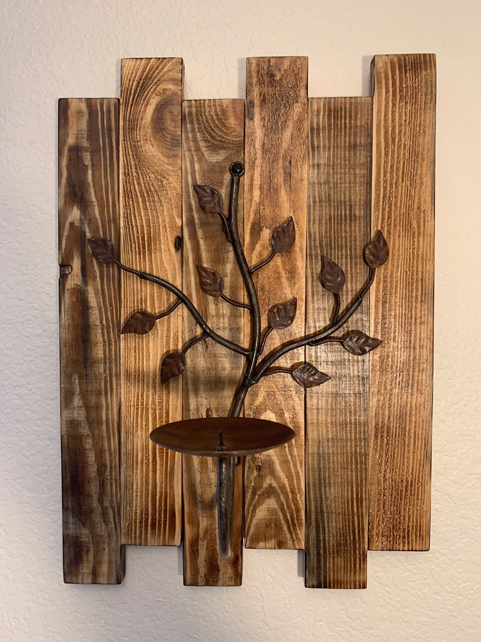 Rustic Candle Holder / Rustic Candle Sconce / Wood and Metal Candle ...