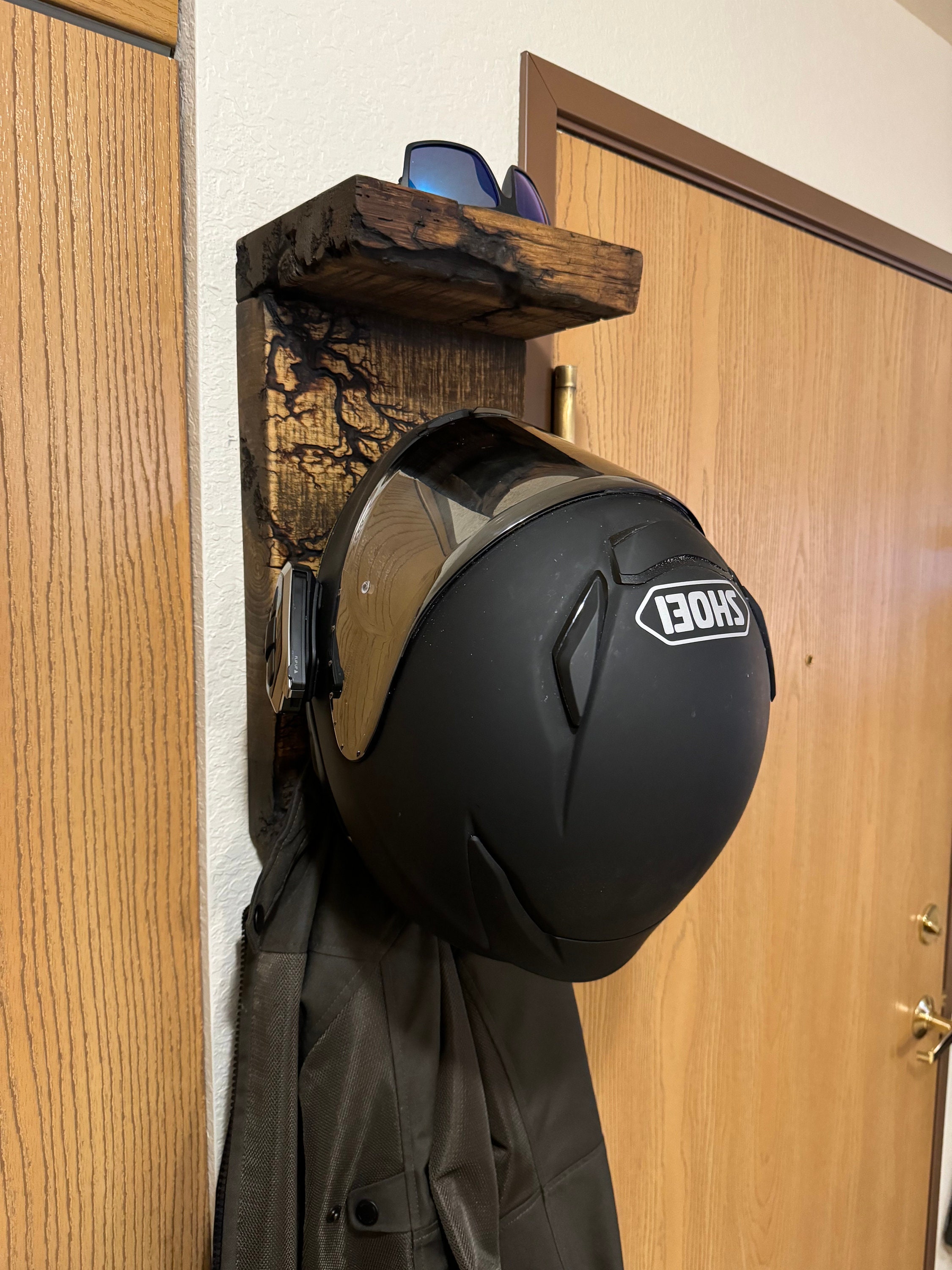 Rough Sawn Fractal Patterned Motorcycle Helmet + Coat Rack With Shelf ...