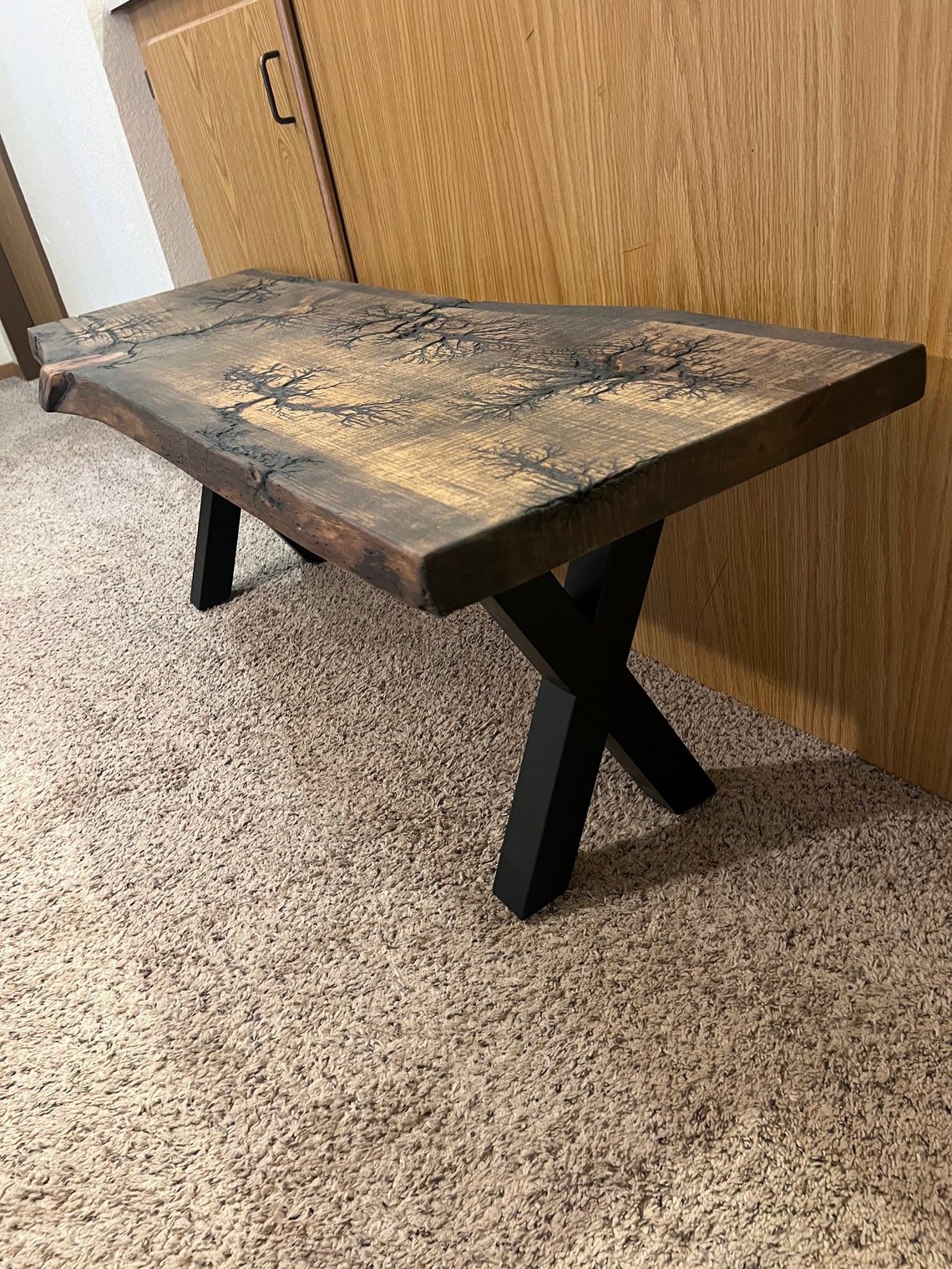 Rough Sawn Fractal Patterned Bench / Rustic Bench / Bench With X Legs ...