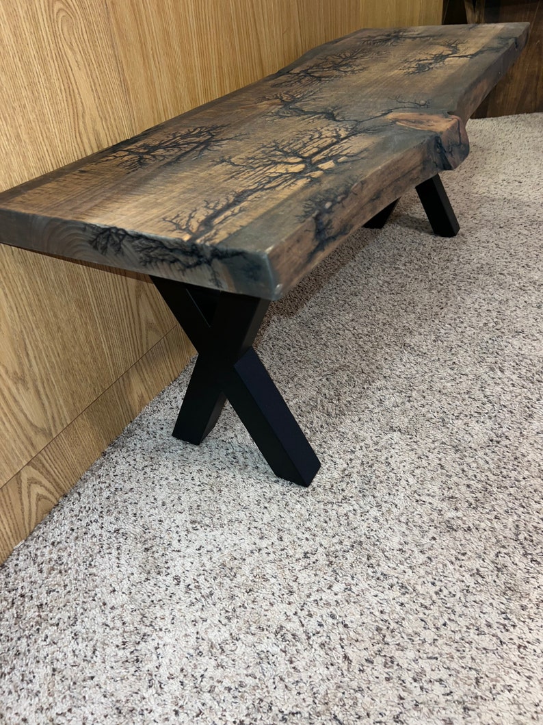 Rough Sawn Fractal Patterned Bench / Rustic Bench / Bench With X Legs ...