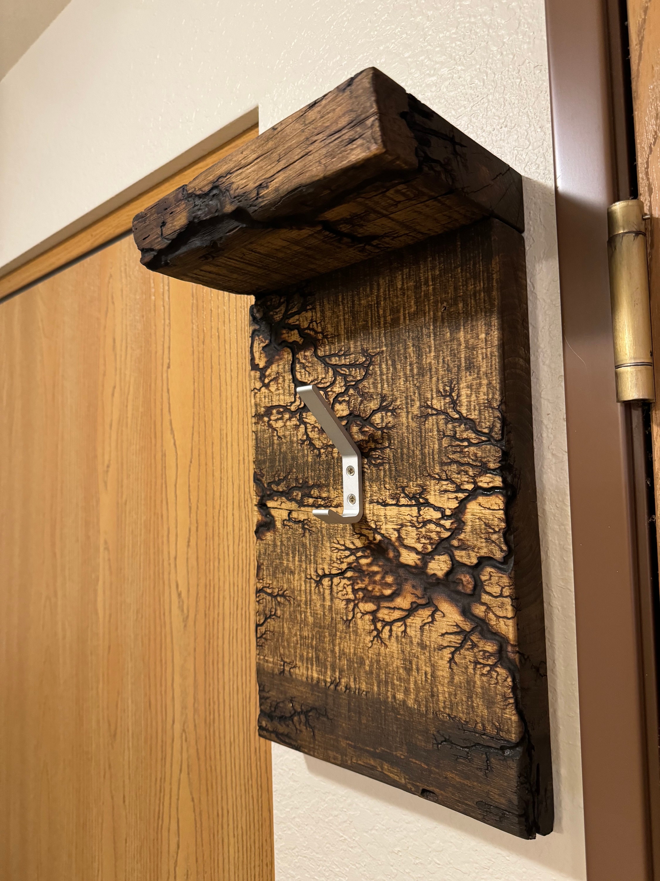 Rough Sawn Fractal Patterned Motorcycle Helmet + Coat Rack With Shelf ...