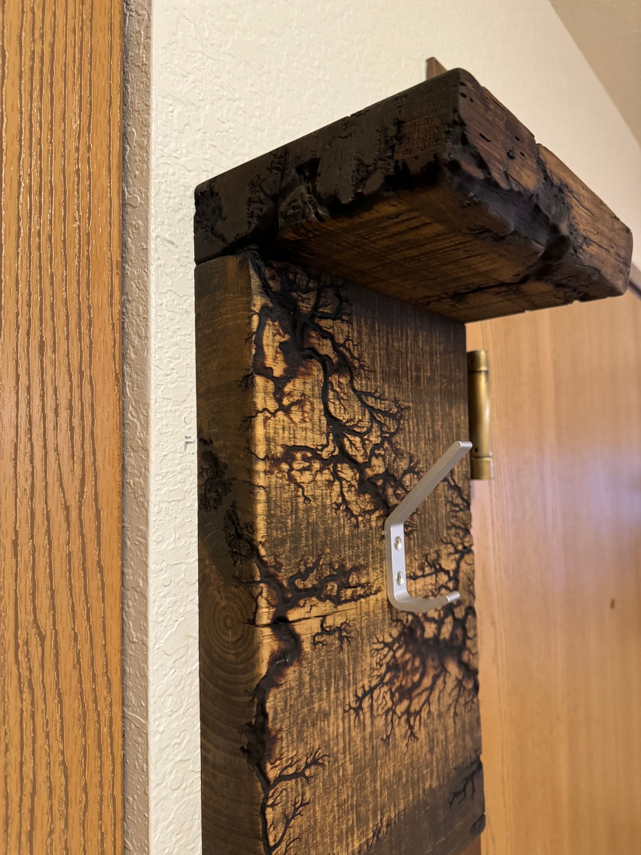 Rough Sawn Fractal Patterned Motorcycle Helmet + Coat Rack With Shelf ...