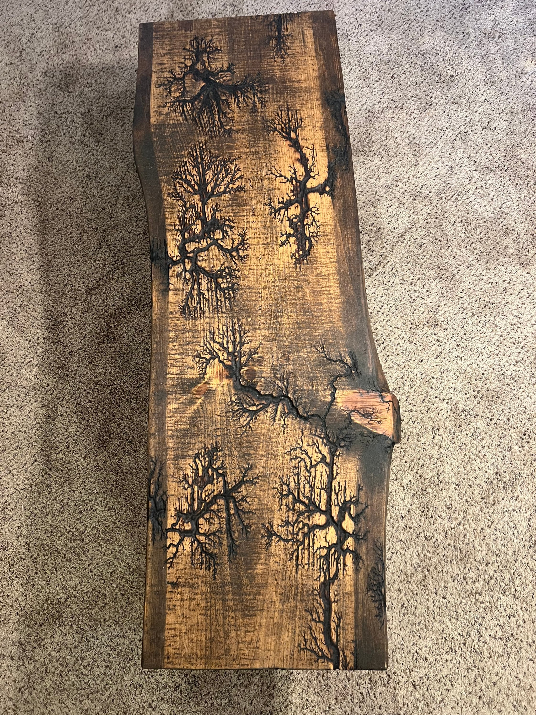 Rough Sawn Fractal Patterned Bench / Rustic Bench / Bench With X Legs / Lightning Burned Bench ...