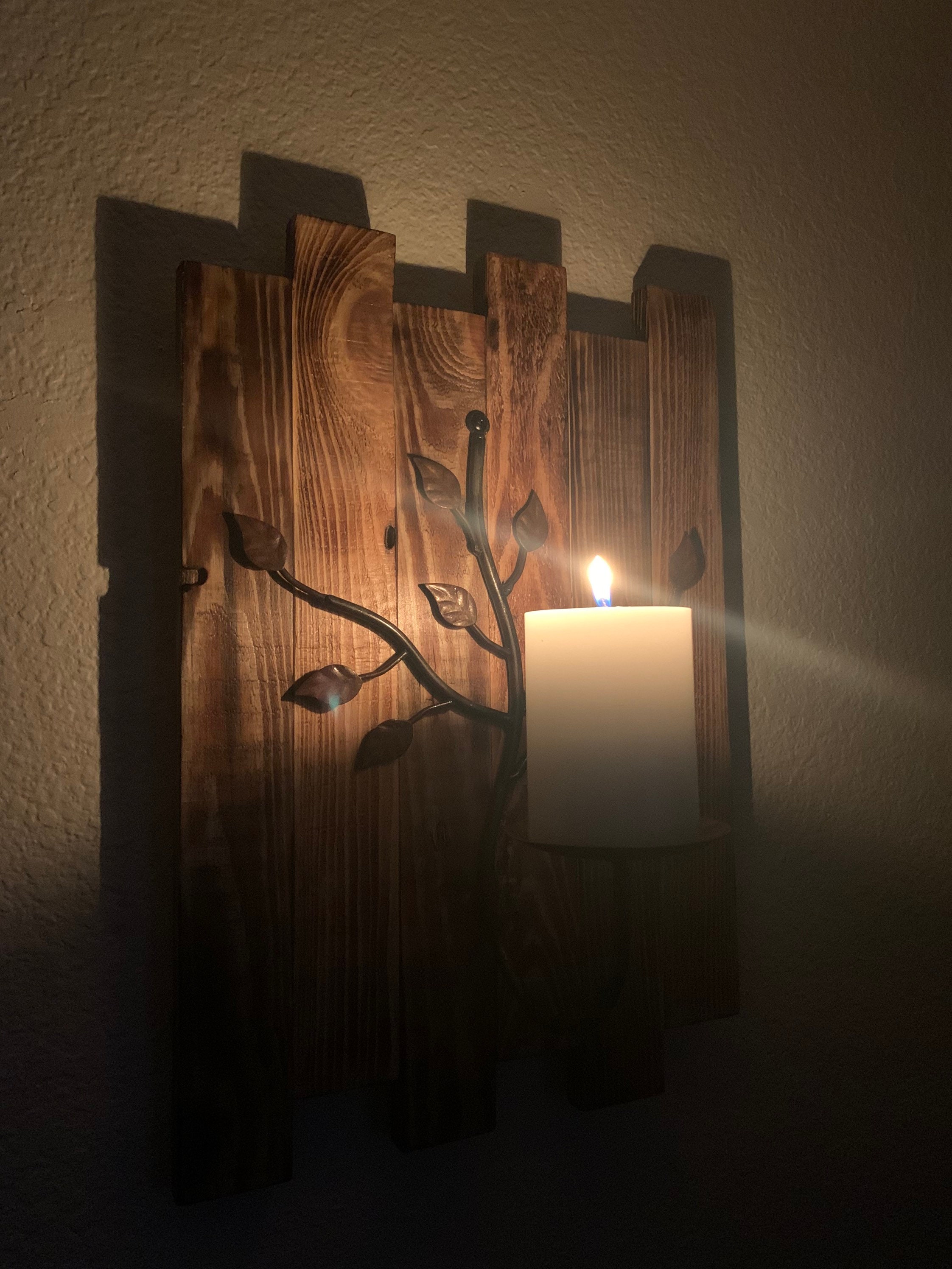 Rustic Candle Holder / Rustic Candle Sconce / Wood and Metal Candle ...