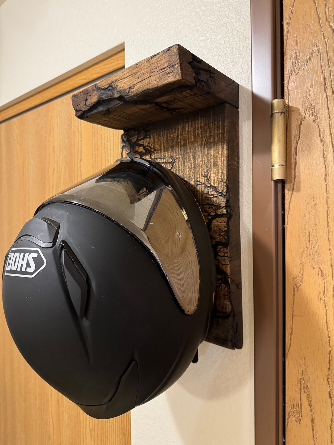 Rough Sawn Fractal Patterned Motorcycle Helmet + Coat Rack With Shelf ...