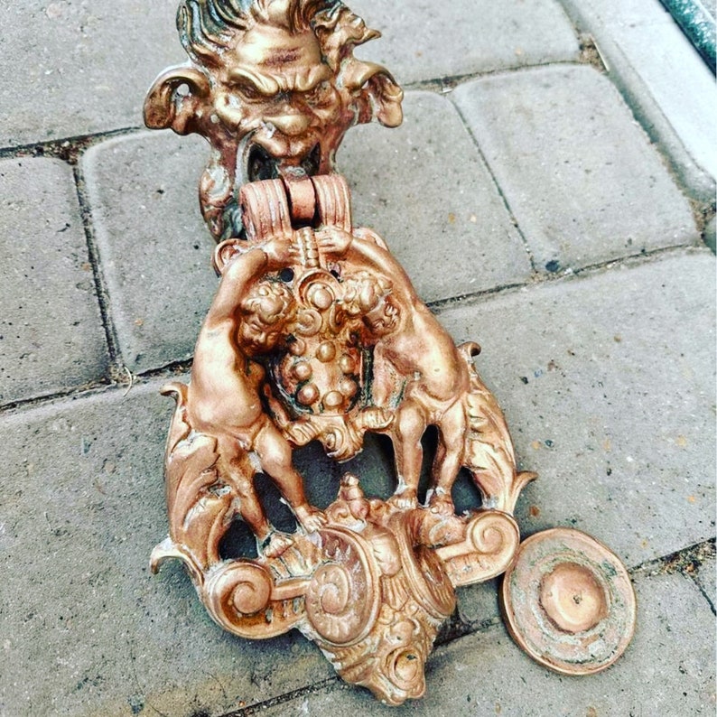 Antique - Big Italian/french Gothic Grotesque Gargoyle & Cherubs Brass ...
