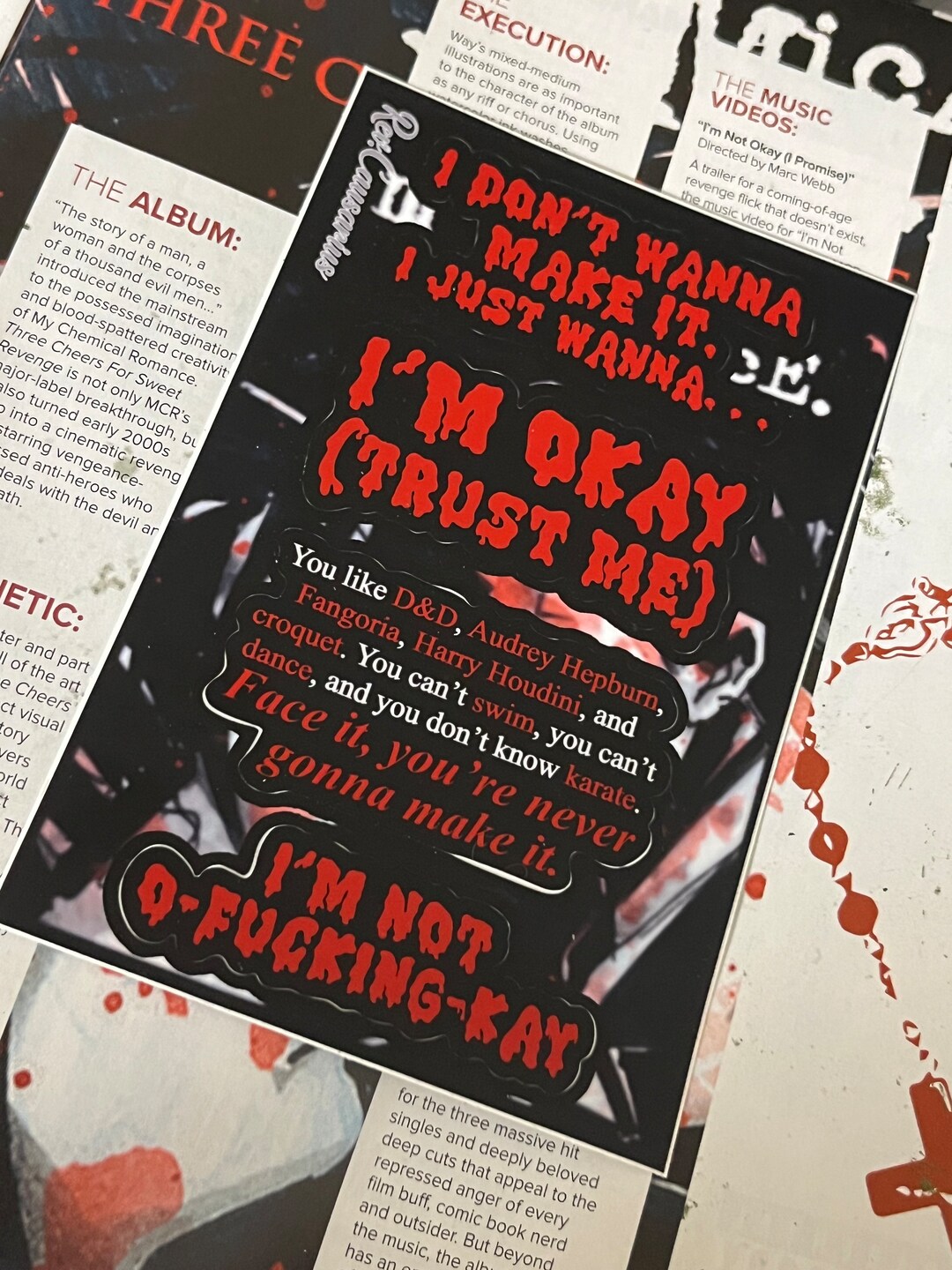 MCR Sticker Sheet Song Lyric Sticker My Chemical Romance Sticker I'm ...