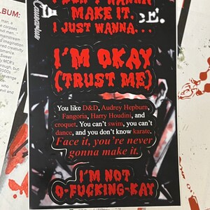 MCR Sticker Sheet | Song Lyric Sticker | My Chemical Romance Sticker ...