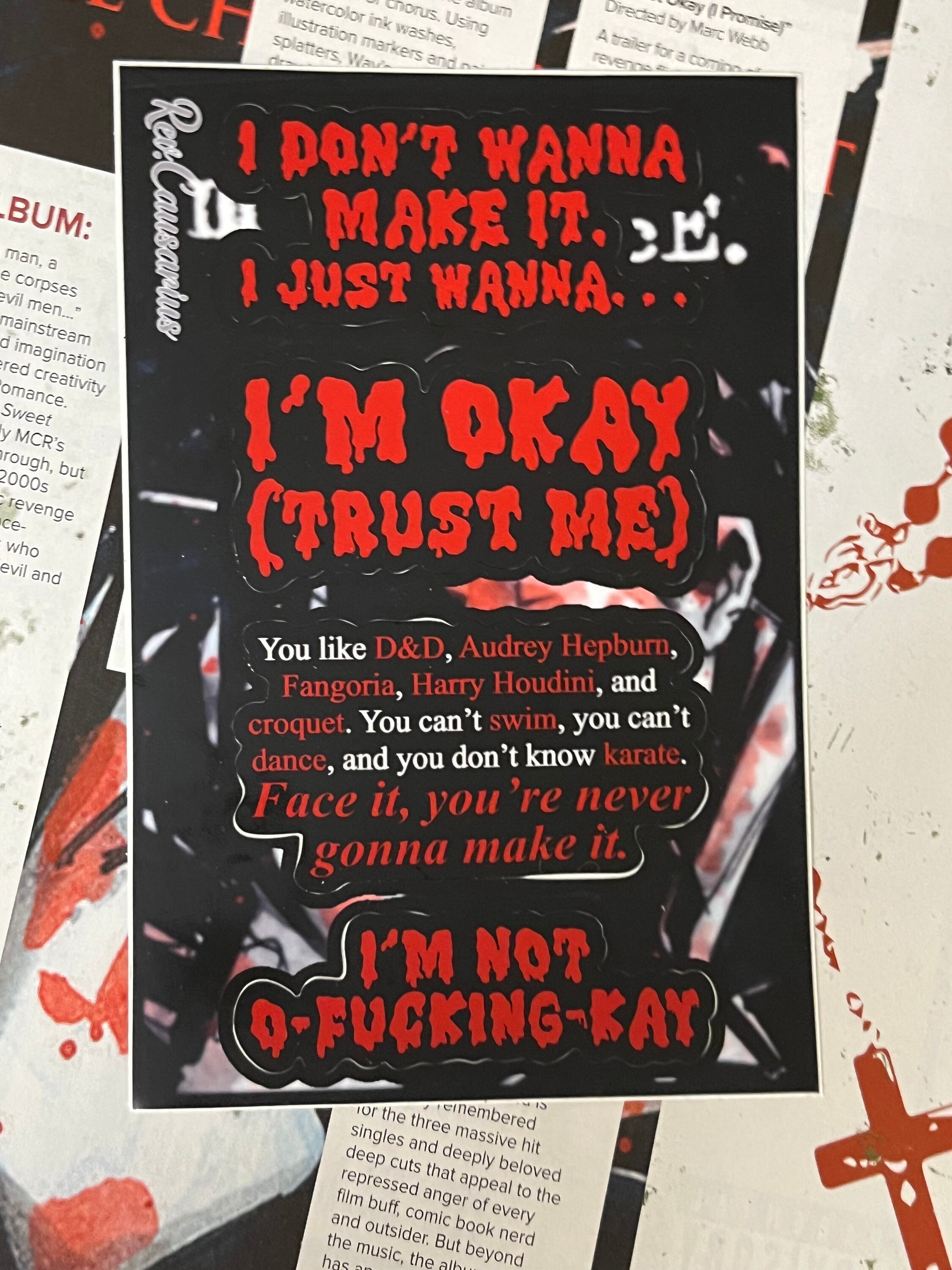 MCR Sticker Sheet | Song Lyric Sticker | My Chemical Romance Sticker ...