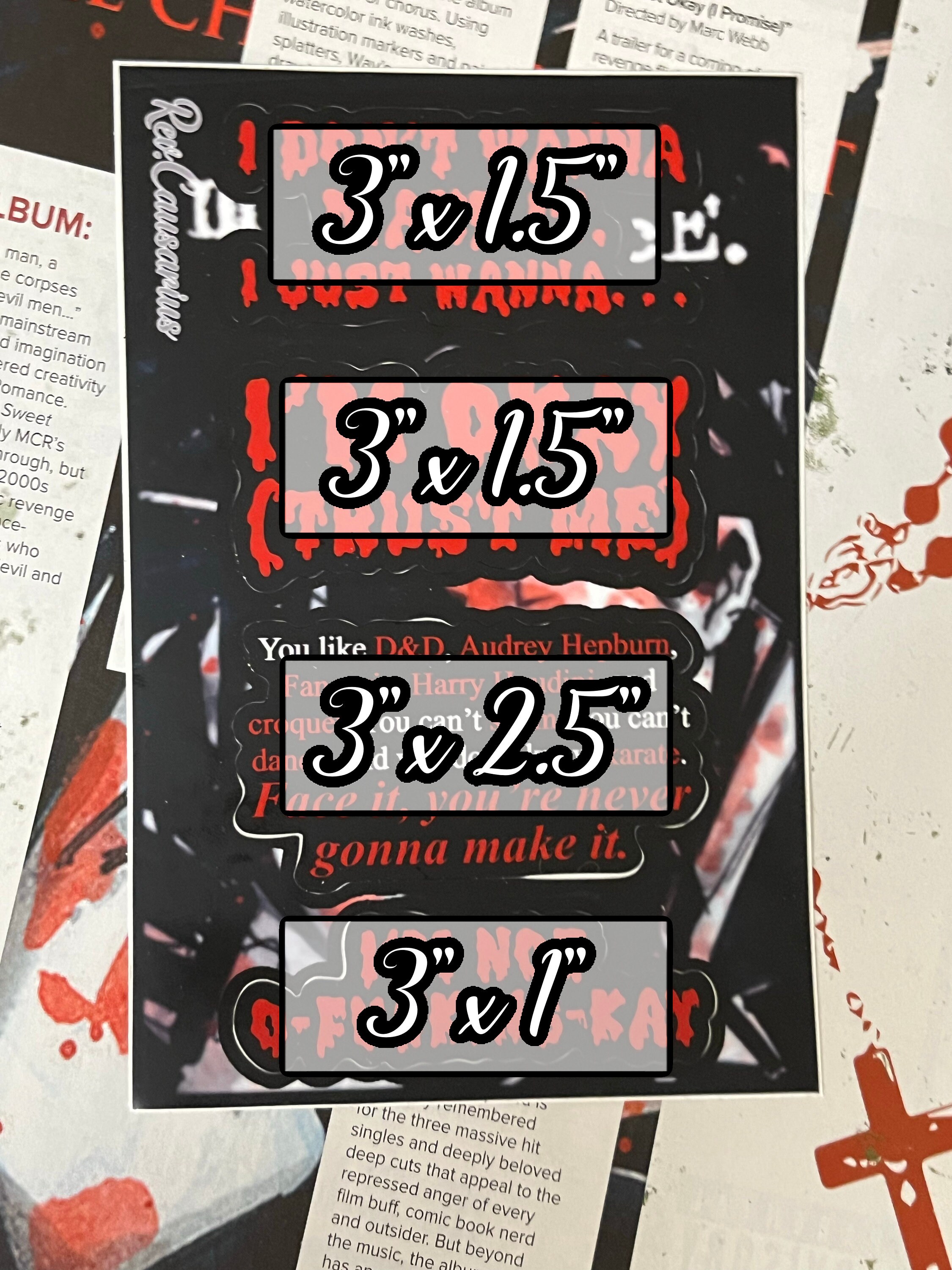 MCR Sticker Sheet | Song Lyric Sticker | My Chemical Romance Sticker ...
