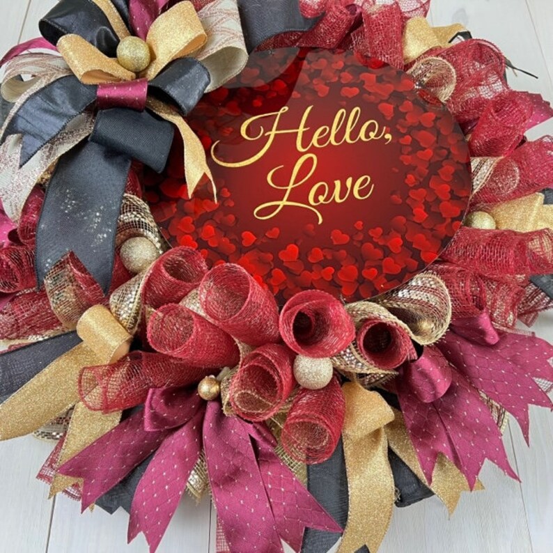 Hello Love Valentine's Day Wreath, Deco Mesh Design, Door and Porch ...