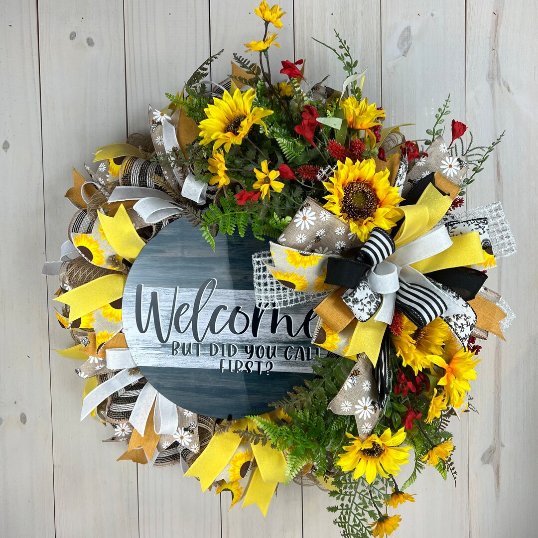 Humorous Welcome Wreath With Sunflowers, Funny Welcome Wreath With ...